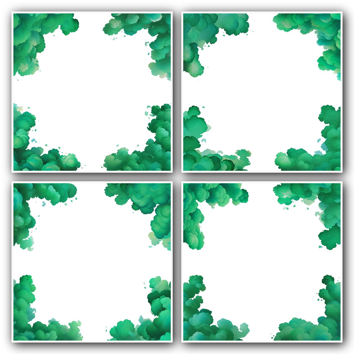 Emerald Green Cloud Overlays: Watercolor Corner & Border Clipart ...