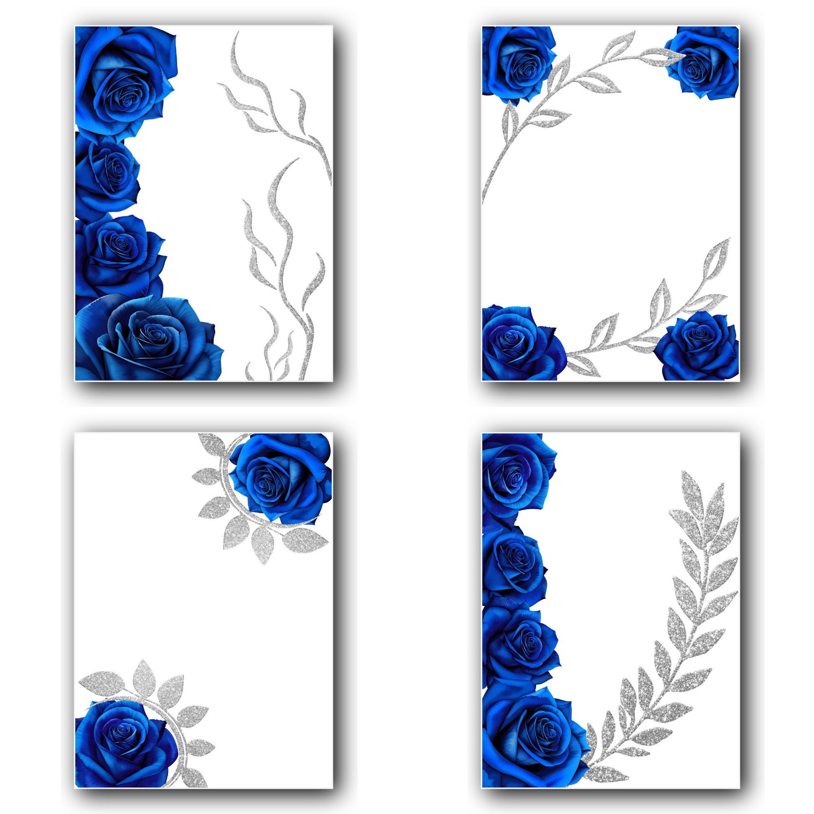 DIY - 5x7" Royal Blue Roses & Silver Glitter Leaves Overlays Set | 40 ...