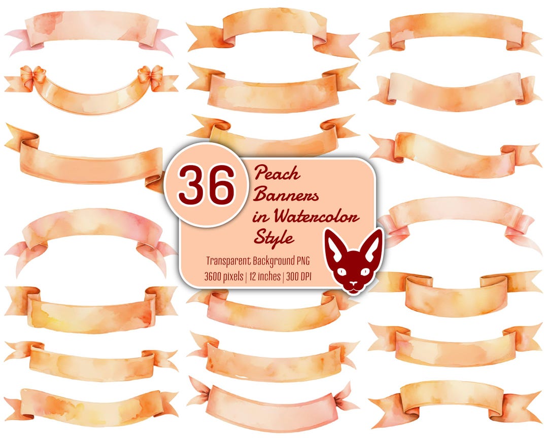 Watercolor Peach Banners: 36 PNG Clipart Graphics (digital Download) - Etsy