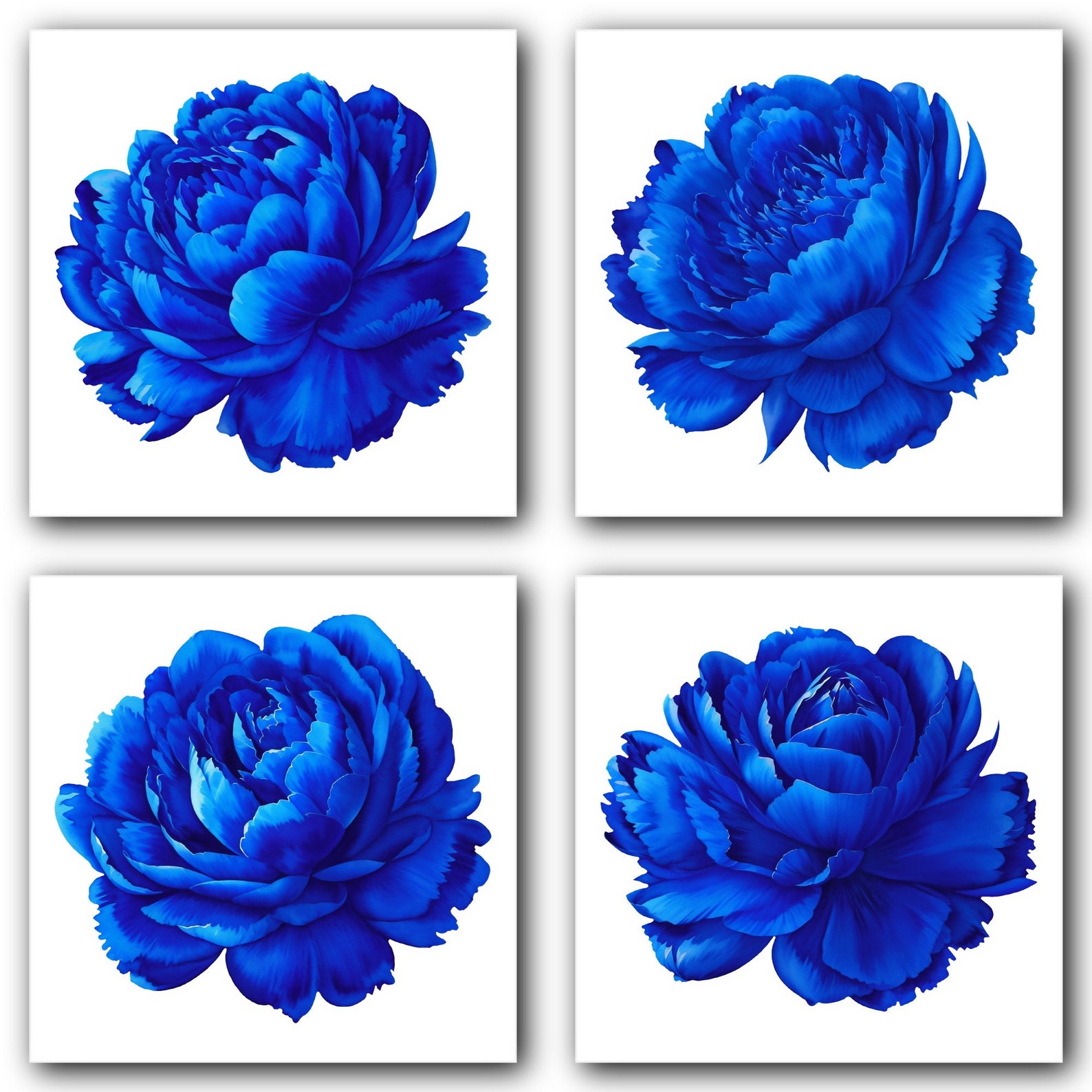 DIY 5x7" Royal Blue Flowers (peony Dahlia Carnation) & Gold Leaves ...