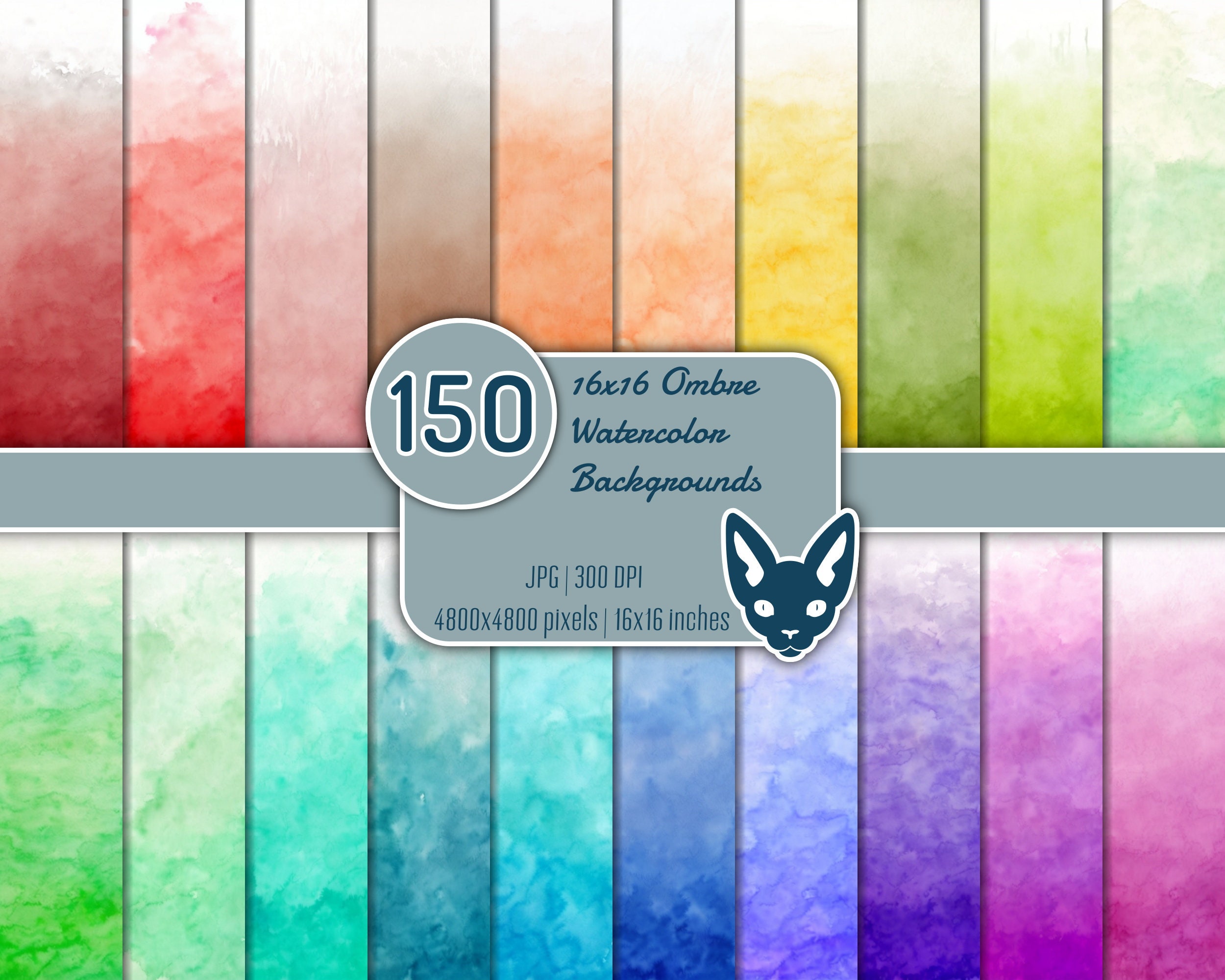 16x16 Ombre Watercolor Backgrounds 150 Colors on White Gradients ...