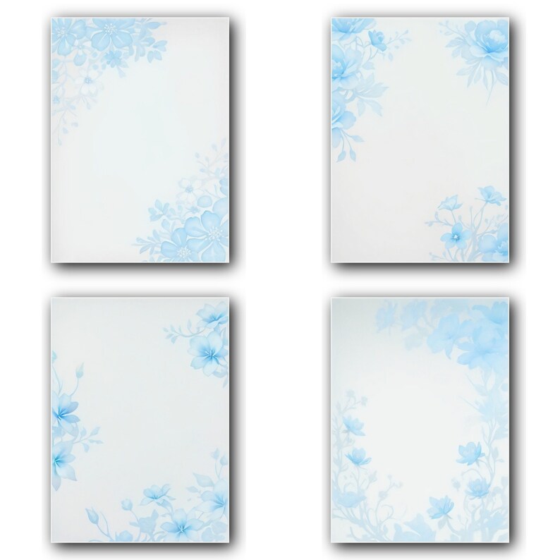 5x7 Backgrounds Baby Blue Watercolor Floral Pattern Digital Paper ...