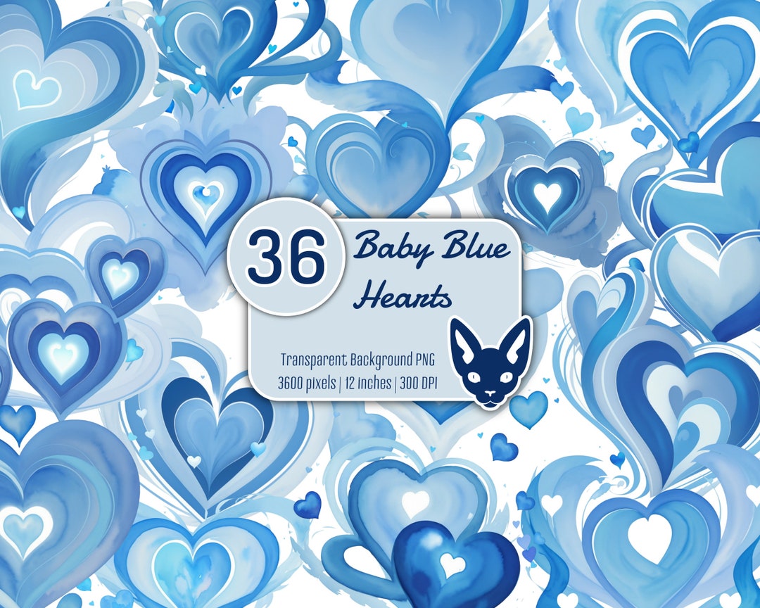 Baby Blue Hearts in Watercolor | PNG With Transparent Background ...
