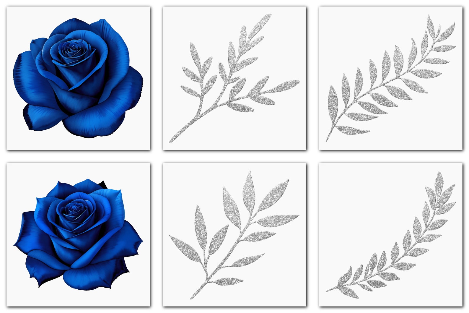 DIY - 5x7" Royal Blue Roses & Silver Glitter Leaves Overlays Set | 40 ...