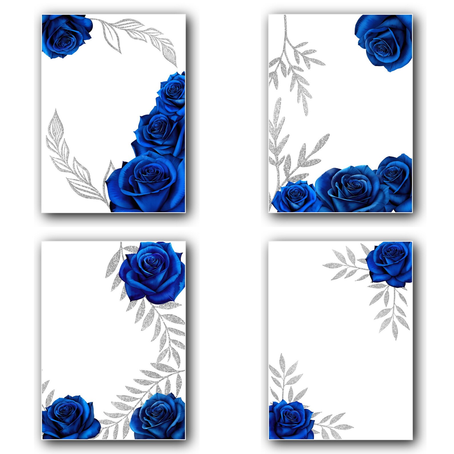 DIY - 5x7" Royal Blue Roses & Silver Glitter Leaves Overlays Set | 40 ...
