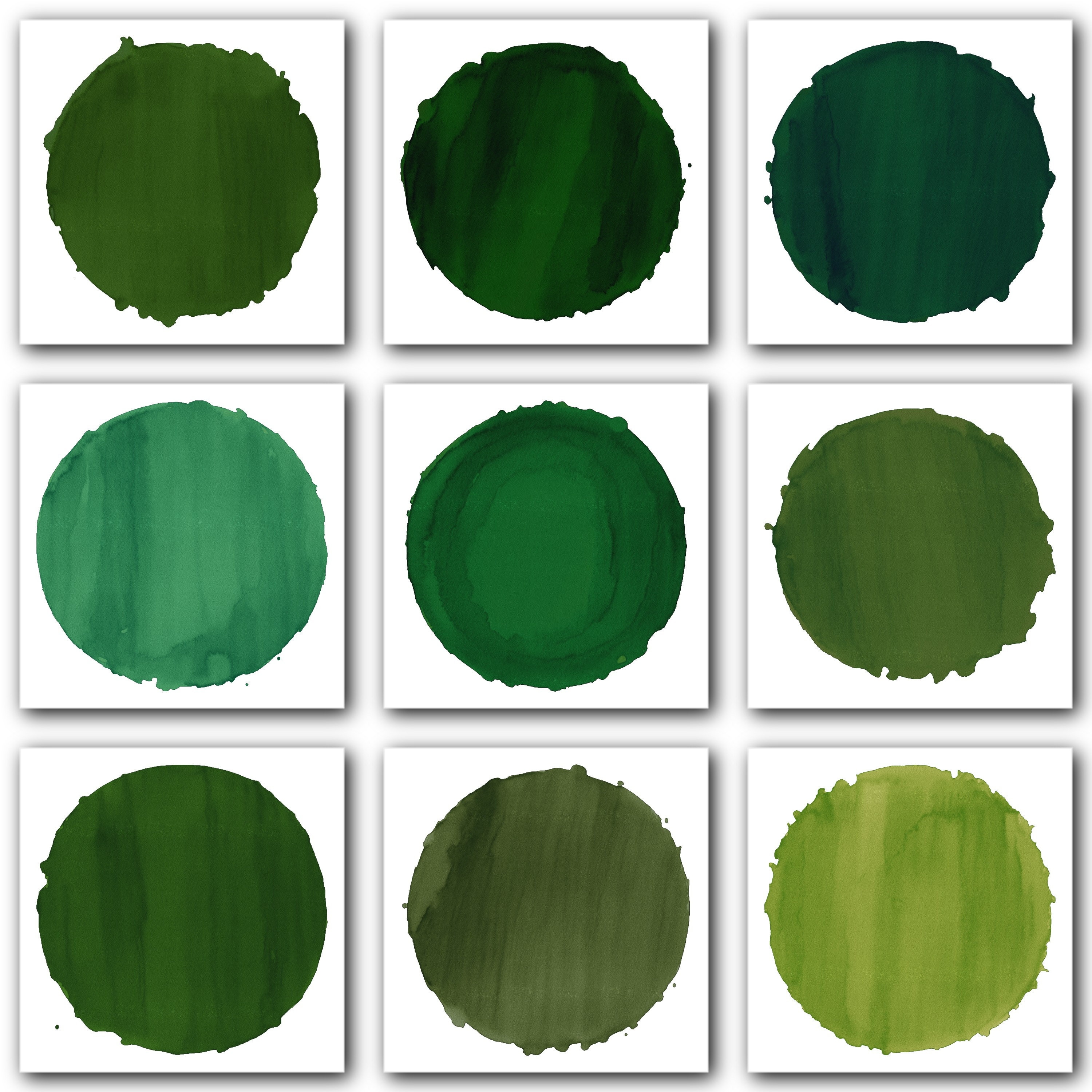 Watercolor Circles - Hues of Green | 36 Pngs Clip Art Set | Transparent ...