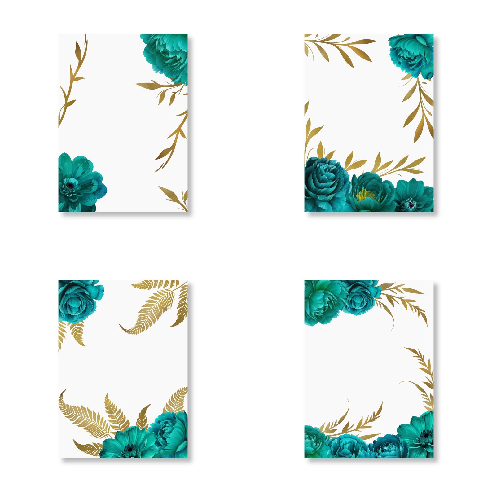 Teal Watercolor Flower & Gold Leaf Overlays: 5x7 Invitation Clipart ...