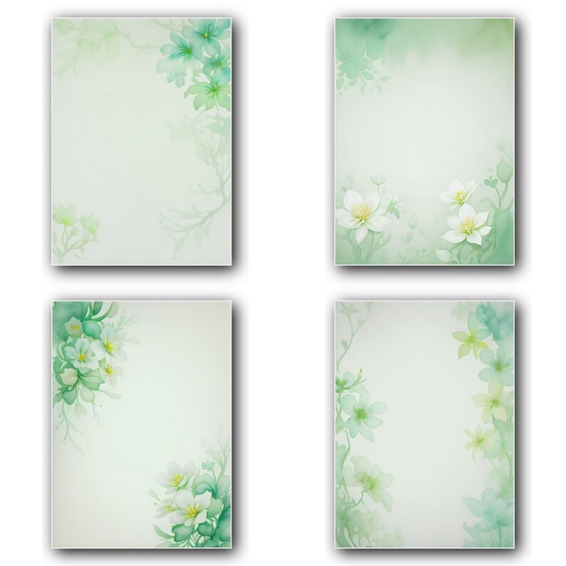 5x7 Backgrounds Sap Green Watercolor Floral Pattern Digital Paper ...