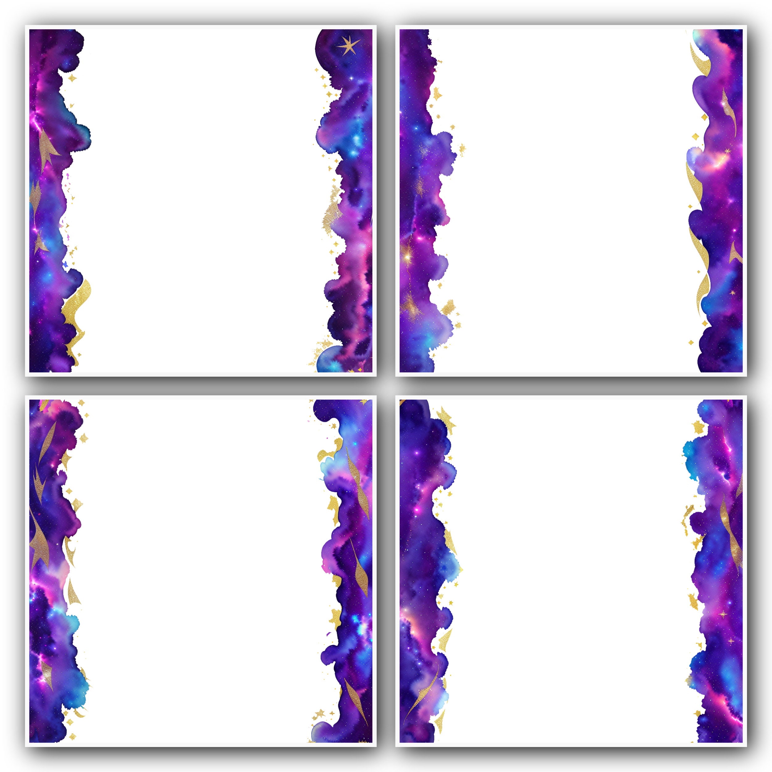 Watercolor Nebula Clipart: Golden Glitter Borders & Corners (digital ...