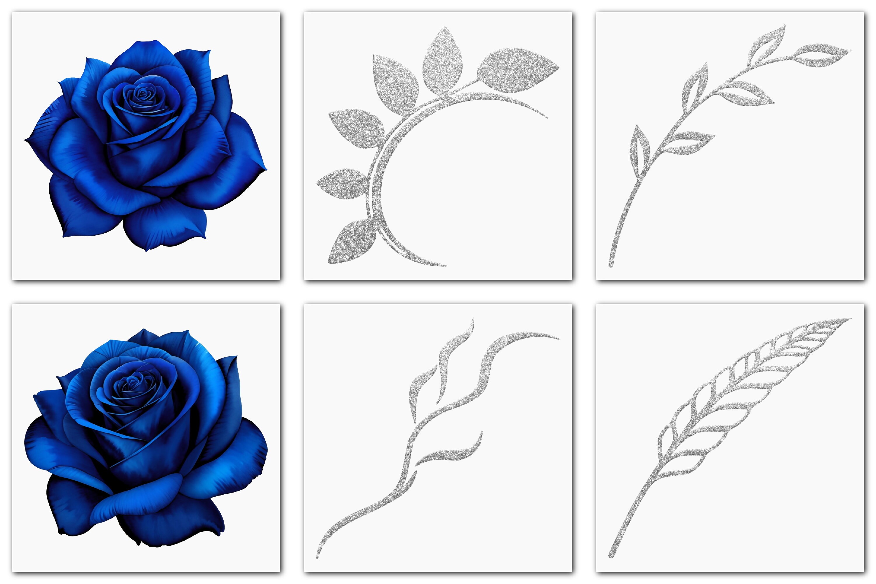 DIY - 5x7" Royal Blue Roses & Silver Glitter Leaves Overlays Set | 40 ...