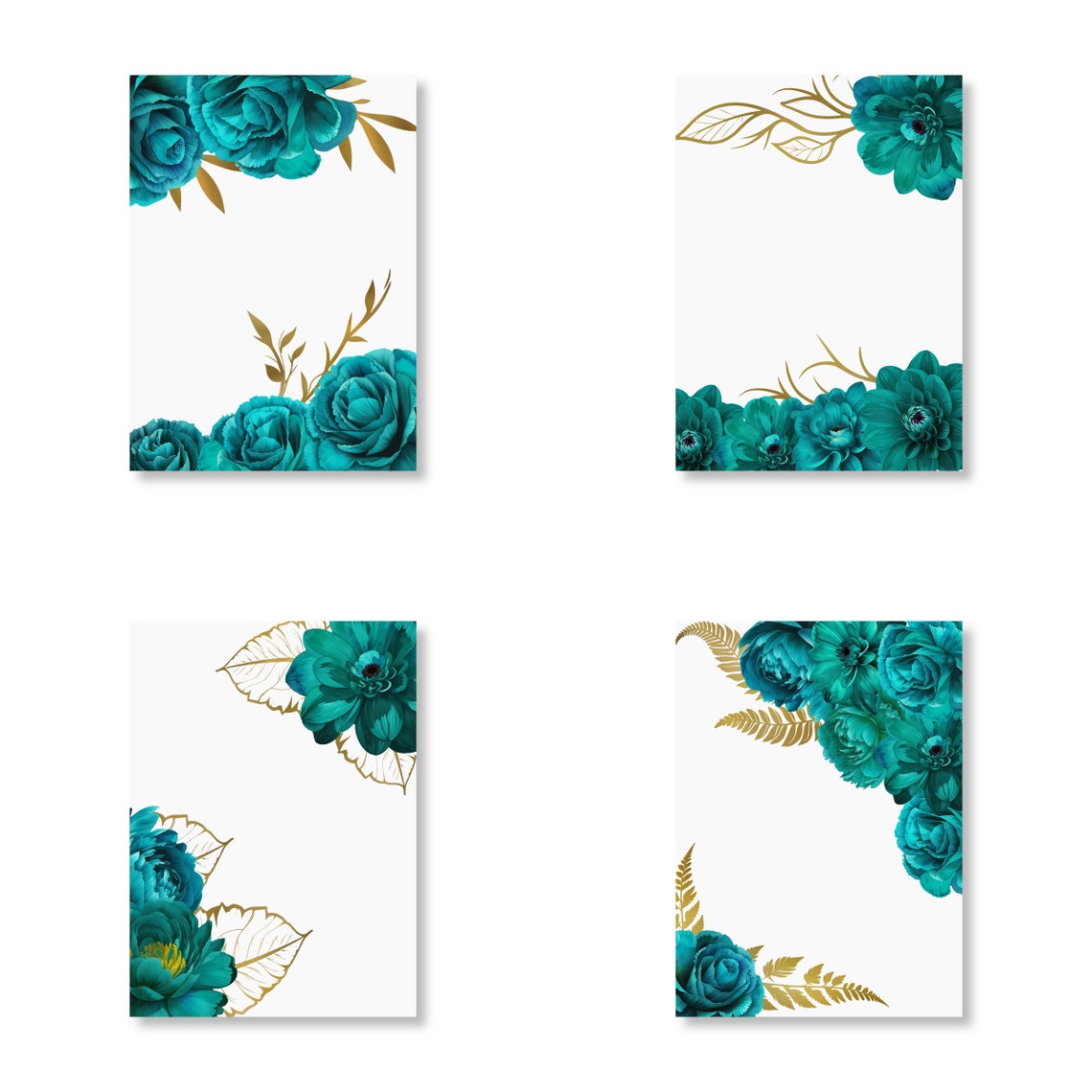 Teal Watercolor Flower & Gold Leaf Overlays: 5x7 Invitation Clipart ...
