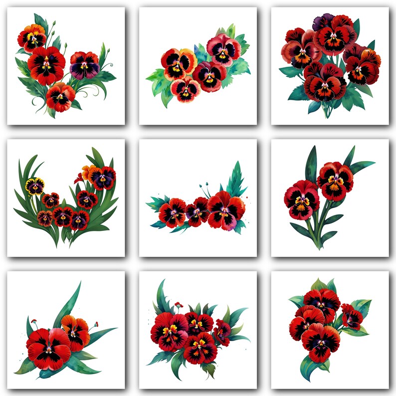 Red Pansies in Watercolor | PNG With Transparent Background | Instant ...