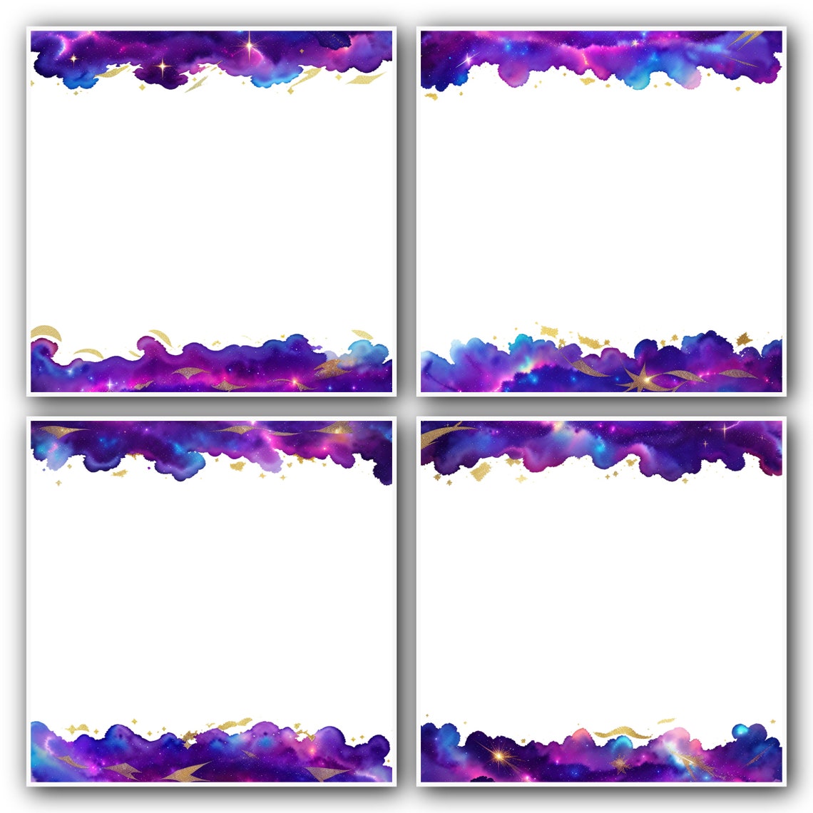 Watercolor Nebula Clipart: Golden Glitter Borders & Corners (digital ...