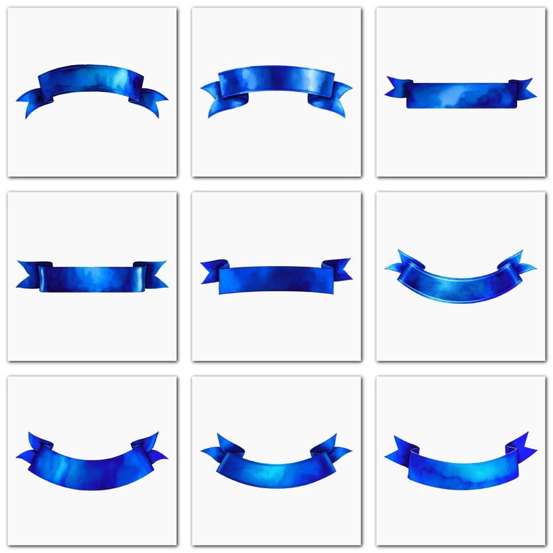Royal Blue Banners in Watercolor Style | Set of 36 PNG Files ...