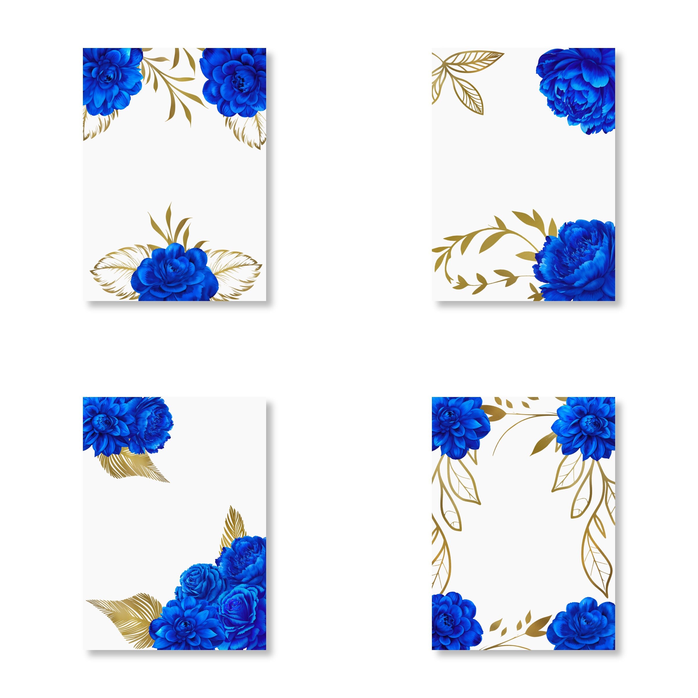 DIY 5x7" Royal Blue Flowers (peony Dahlia Carnation) & Gold Leaves ...