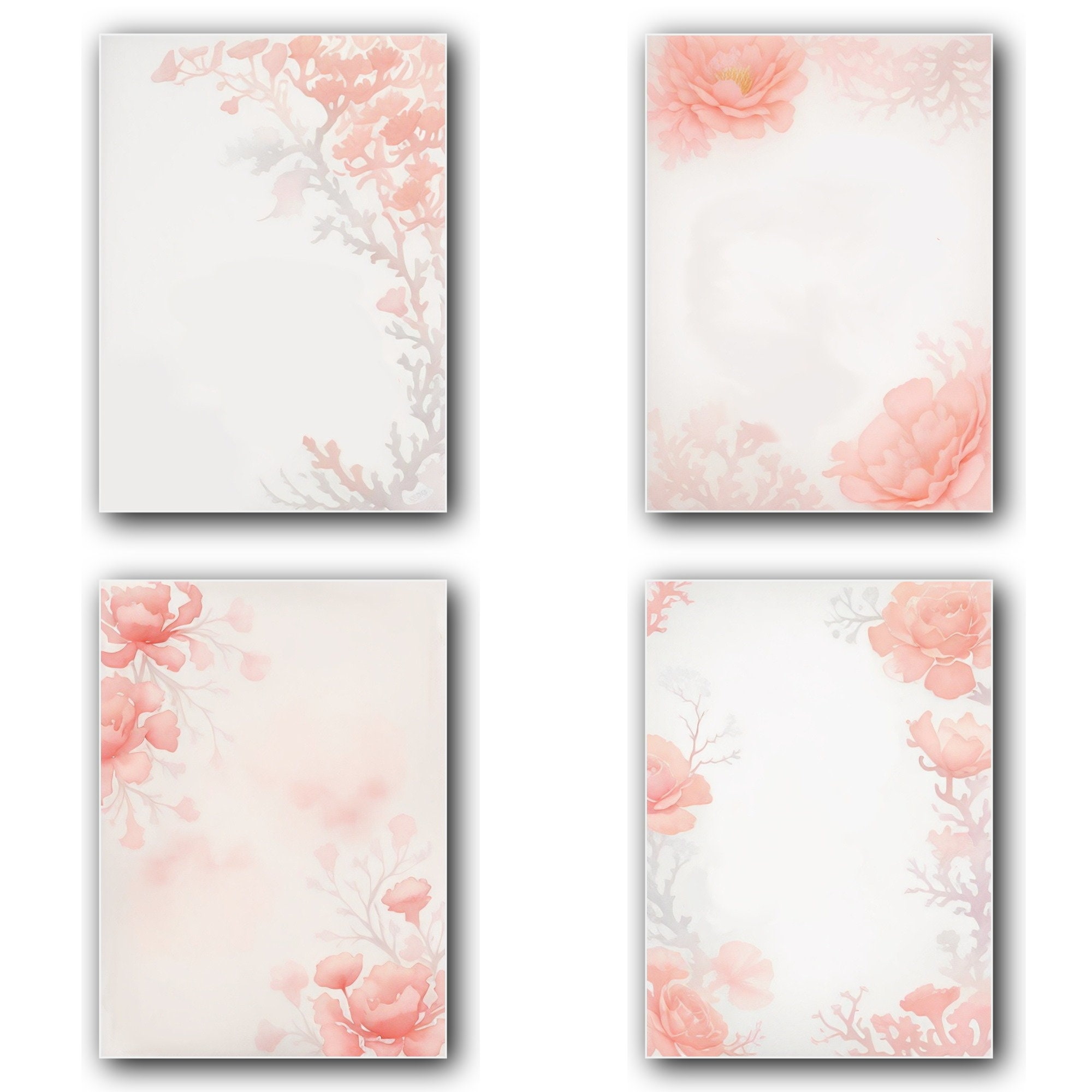 5x7 Backgrounds Coral Watercolor Floral Pattern Digital Paper Instant ...