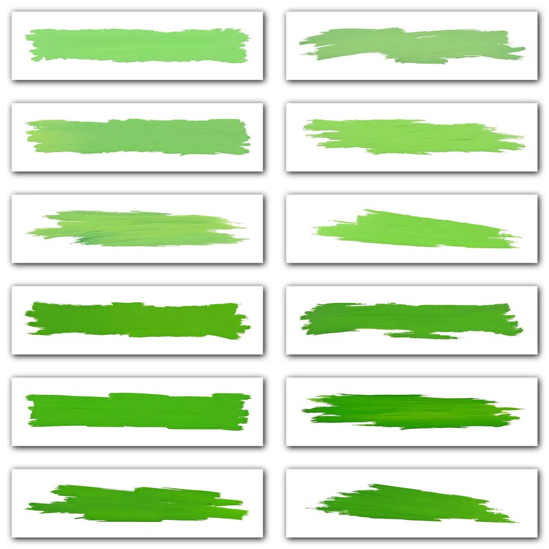 Paint Brush Strokes | Hues of Green | Set of 36 PNG Clip Art Files ...