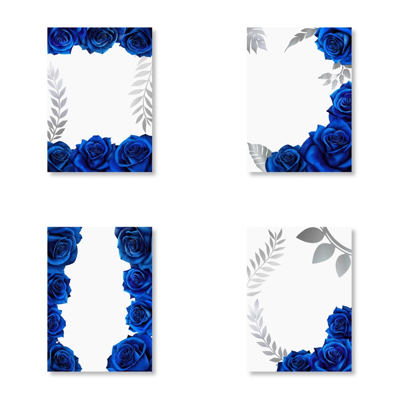 DIY - 5x7" Royal Blue Rose & Silver Leaves Overlays Set | 32 Pngs ...