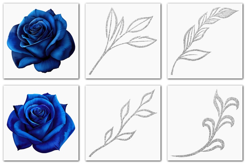 DIY - 5x7" Royal Blue Roses & Silver Glitter Leaves Overlays Set | 40 ...