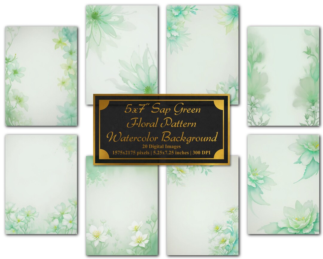 5x7 Backgrounds Sap Green Watercolor Floral Pattern Digital Paper ...