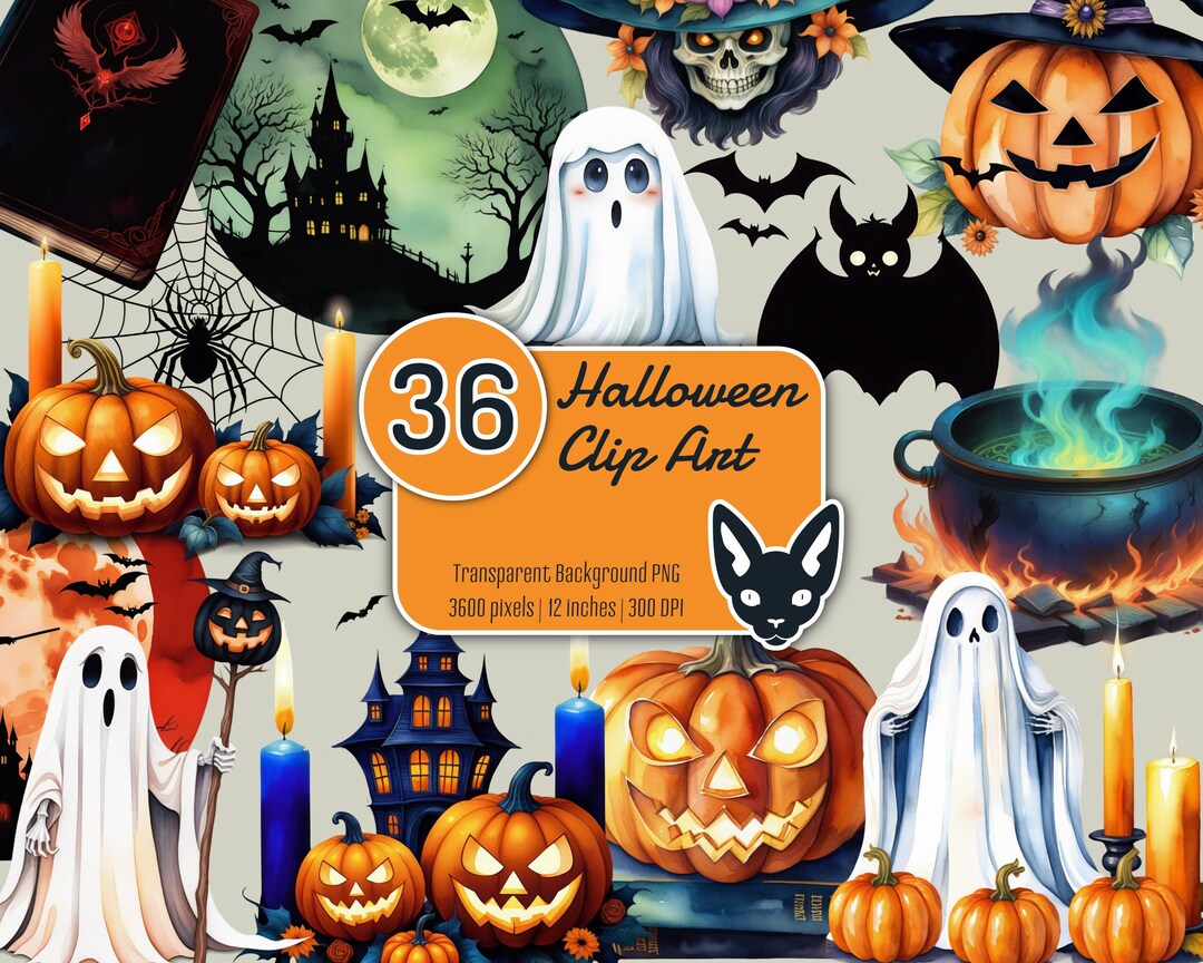 Halloween Clip Art | Set of 36 PNG Files With Transparent Background ...