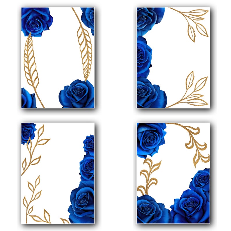 DIY - 5x7" Royal Blue Roses & Gold Glitter Leaves Overlays Set | 40 ...