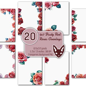 5x7" Dusty Red Rose Overlays Set | 20 Pngs | Transparent Background ...