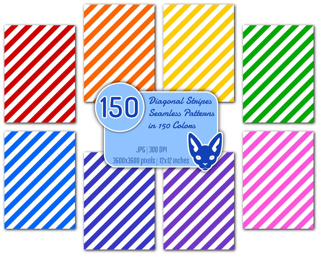 12x12 Diagonal Stripes 150 Colors on White Background Seamless Digital ...