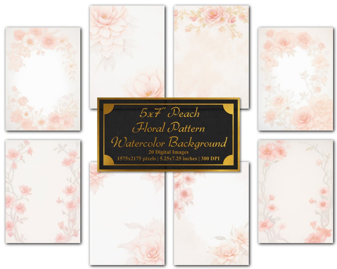 5x7 Backgrounds Peach Watercolor Floral Pattern Digital Paper Instant ...