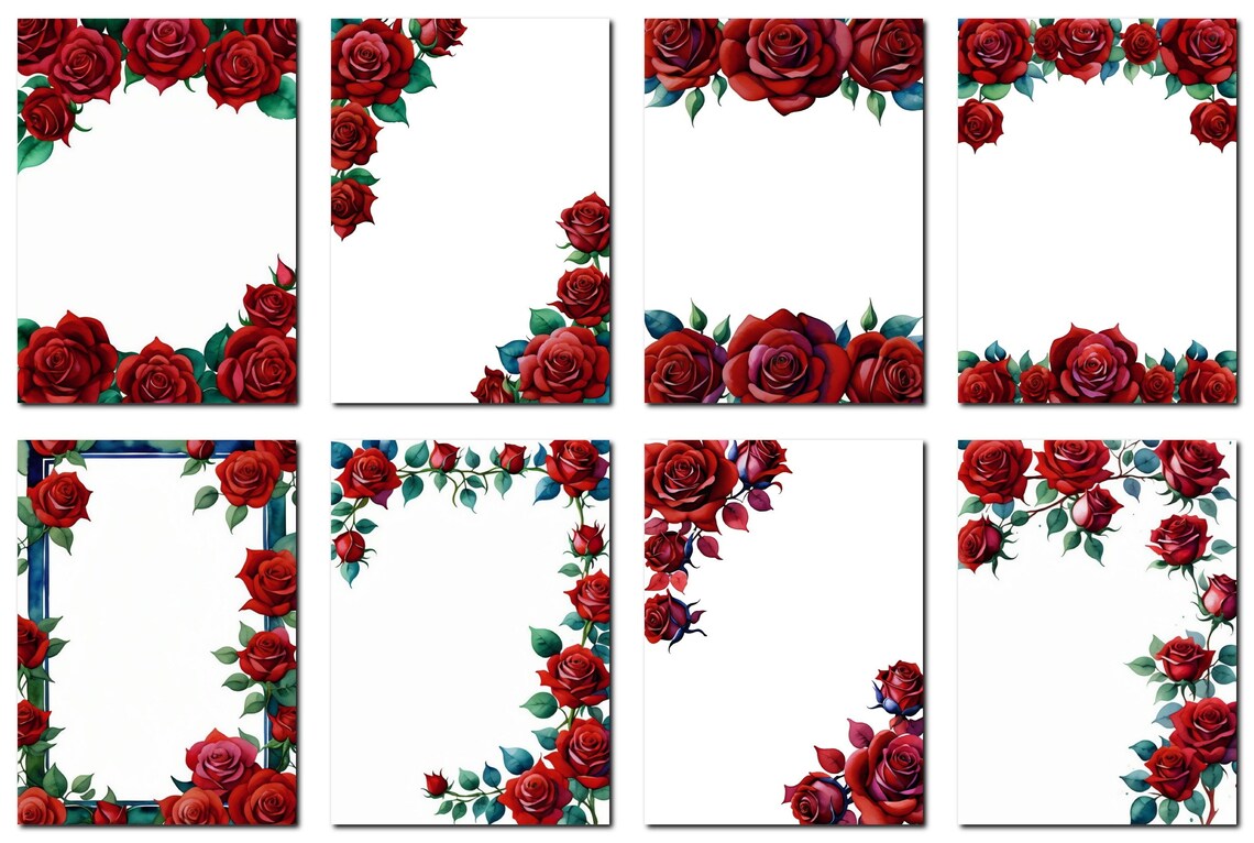 Red Rose 5x7" Backgrounds: Floral Borders & Frames (40 Jpgs) (digital ...