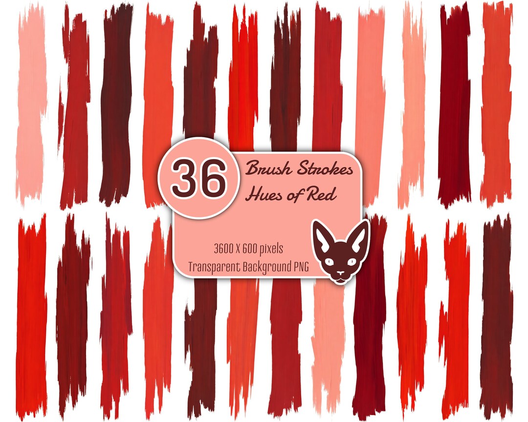 Paint Brush Strokes | Hues of Red | Set of 36 PNG Clip Art Files ...