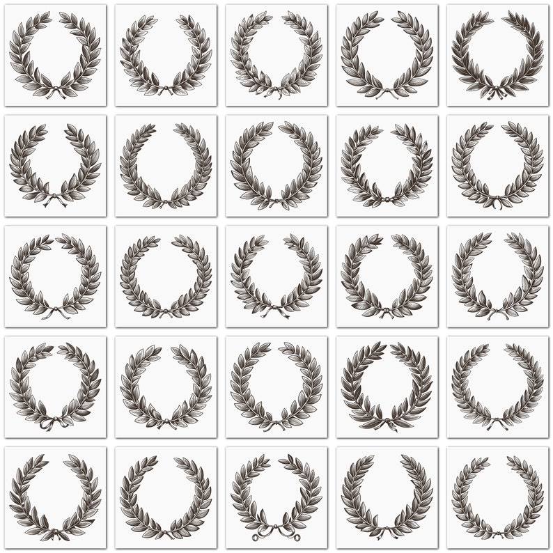 Laurels & Numbers - Vintage Line Art | Set of 50 Pngs With Transparent ...