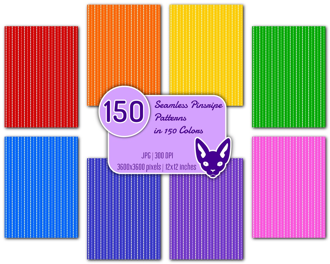 12x12" - Pinstripe Pattern - White on 150 Color Backgrounds | Seamless ...