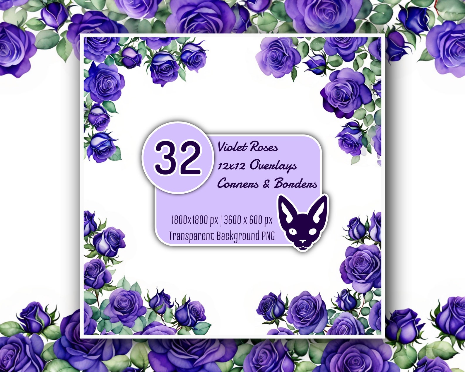 Watercolor Violet Rose Corner & Border Clipart (digital Download) - Etsy