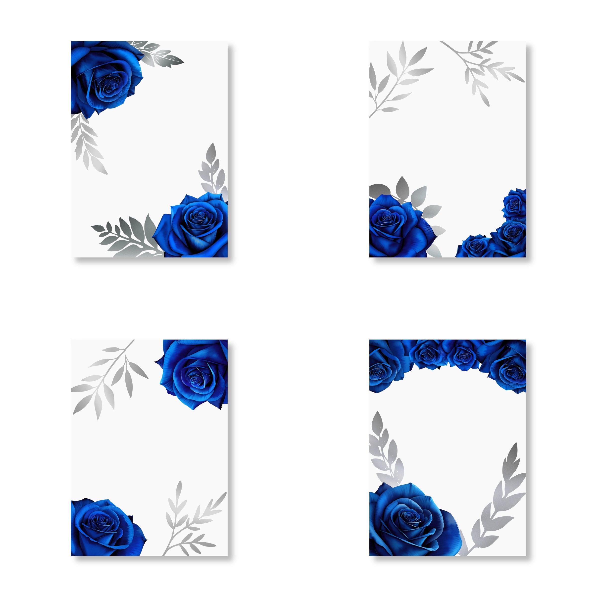 DIY - 5x7" Royal Blue Rose & Silver Leaves Overlays Set | 32 Pngs ...