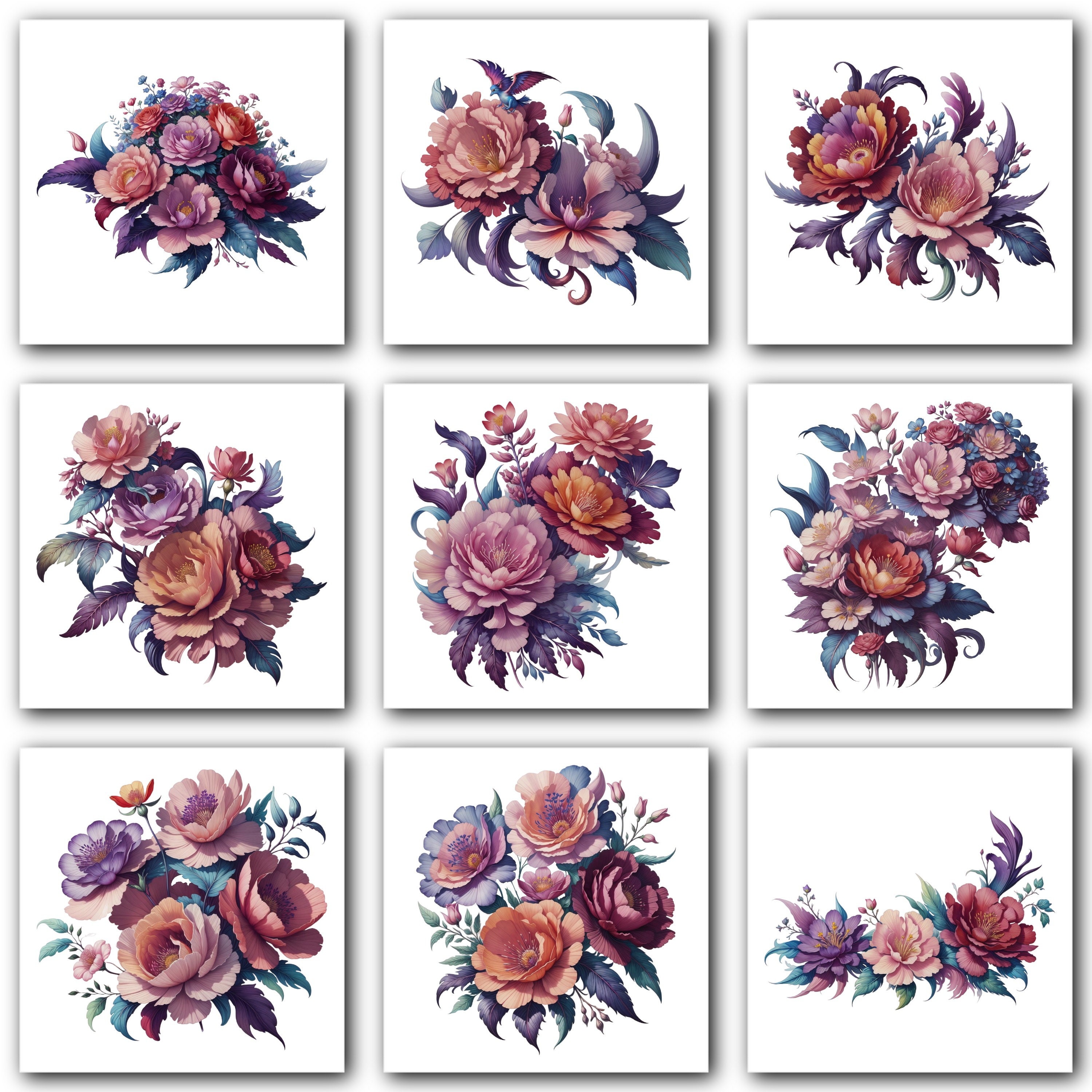 Enchanted Flowers in Watercolor PNG With Transparent Background Instant ...