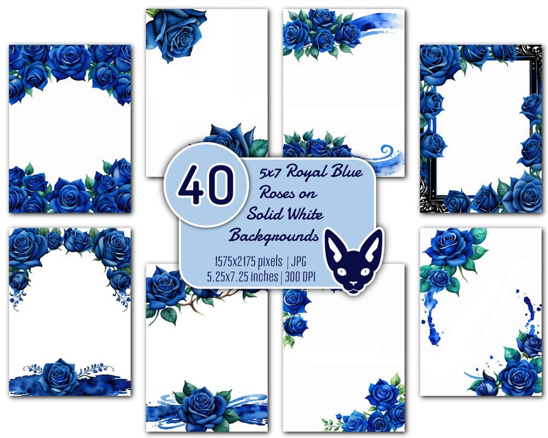 5x7" Royal Blue Rose Backgrounds | 40 Jpgs | Solid White Background ...