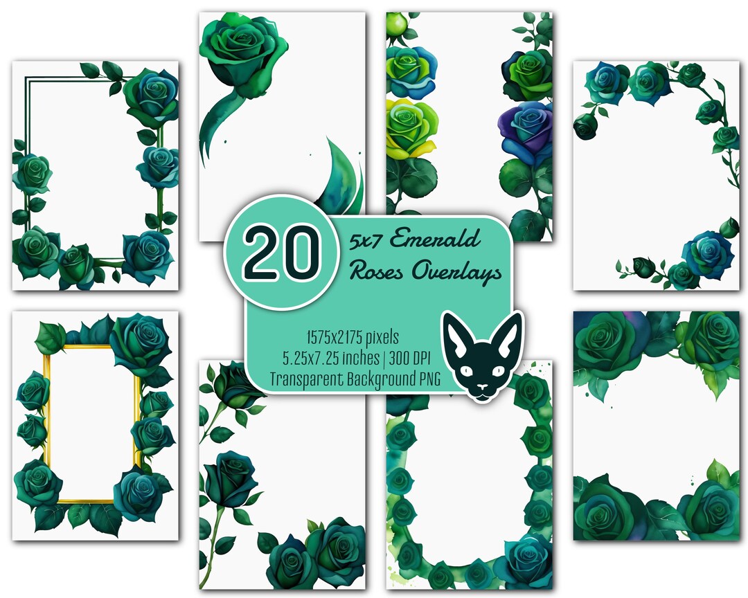 5x7" Emerald Rose Overlays Set | 20 Pngs | Transparent Background ...