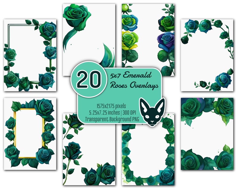 5x7" Emerald Rose Overlays Set | 20 Pngs | Transparent Background ...
