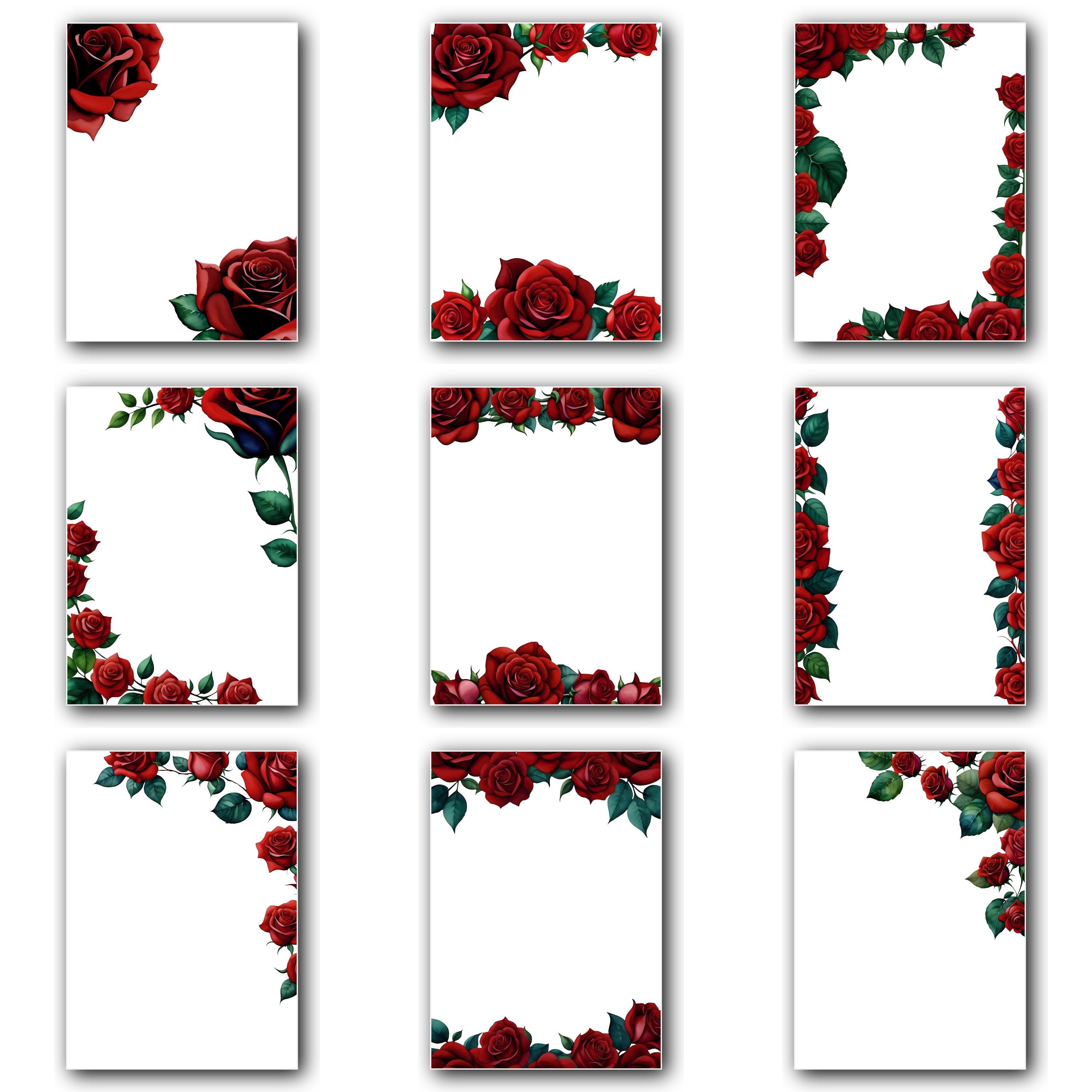 Red Rose Watercolor Overlays: Invitation Card Borders (PNG Digital ...