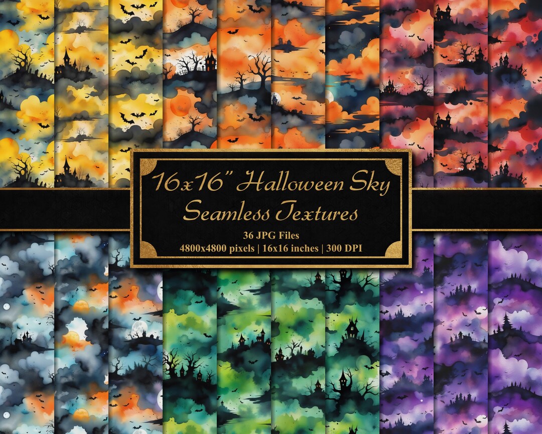 16x16 Halloween Sky Textures in Watercolor Seamless Printable Digital ...