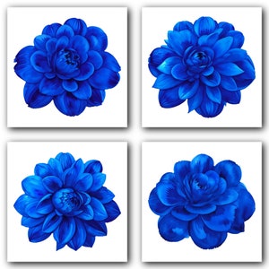 DIY 5x7" Royal Blue Flowers (peony Dahlia Carnation) & Gold Leaves ...