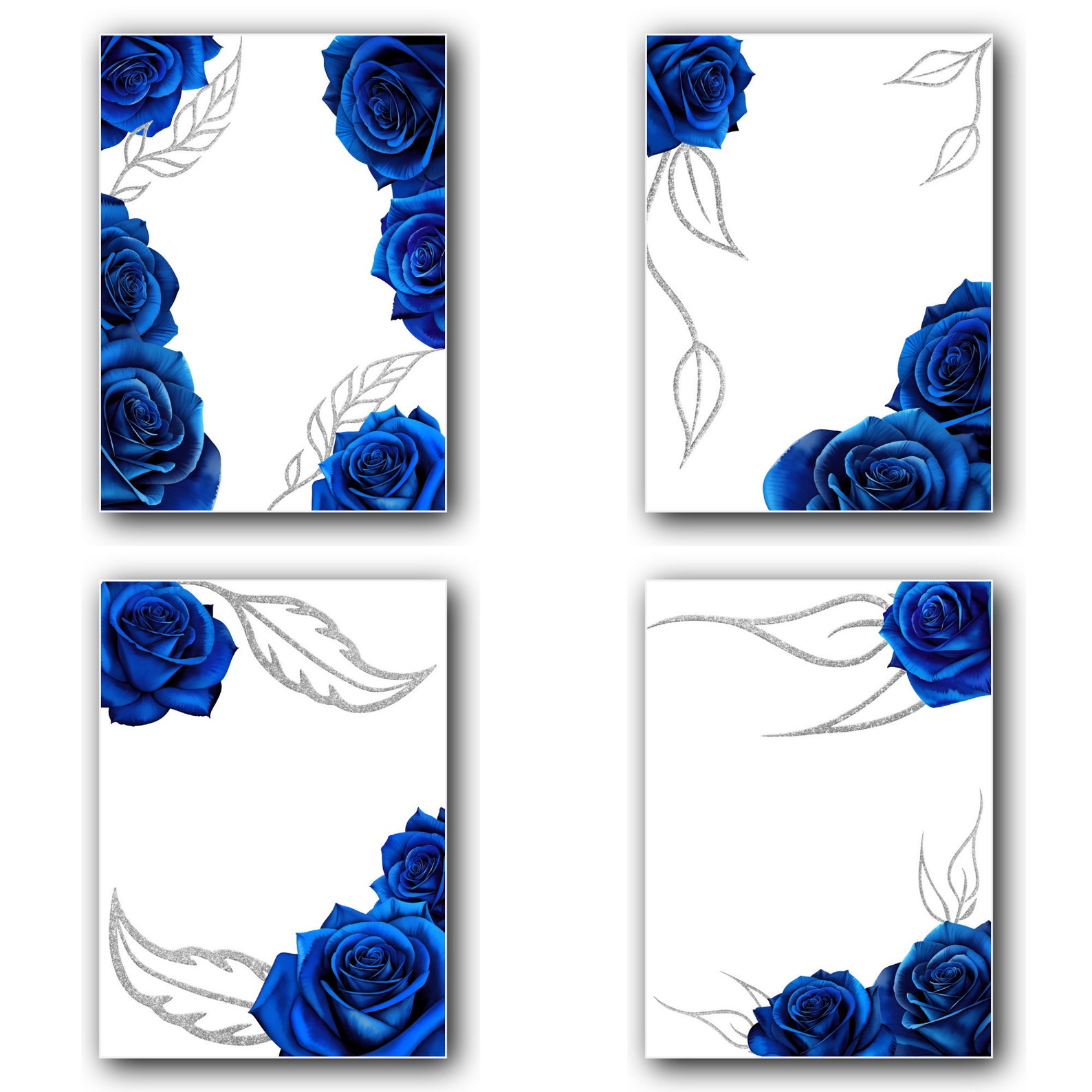 DIY - 5x7" Royal Blue Roses & Silver Glitter Leaves Overlays Set | 40 ...