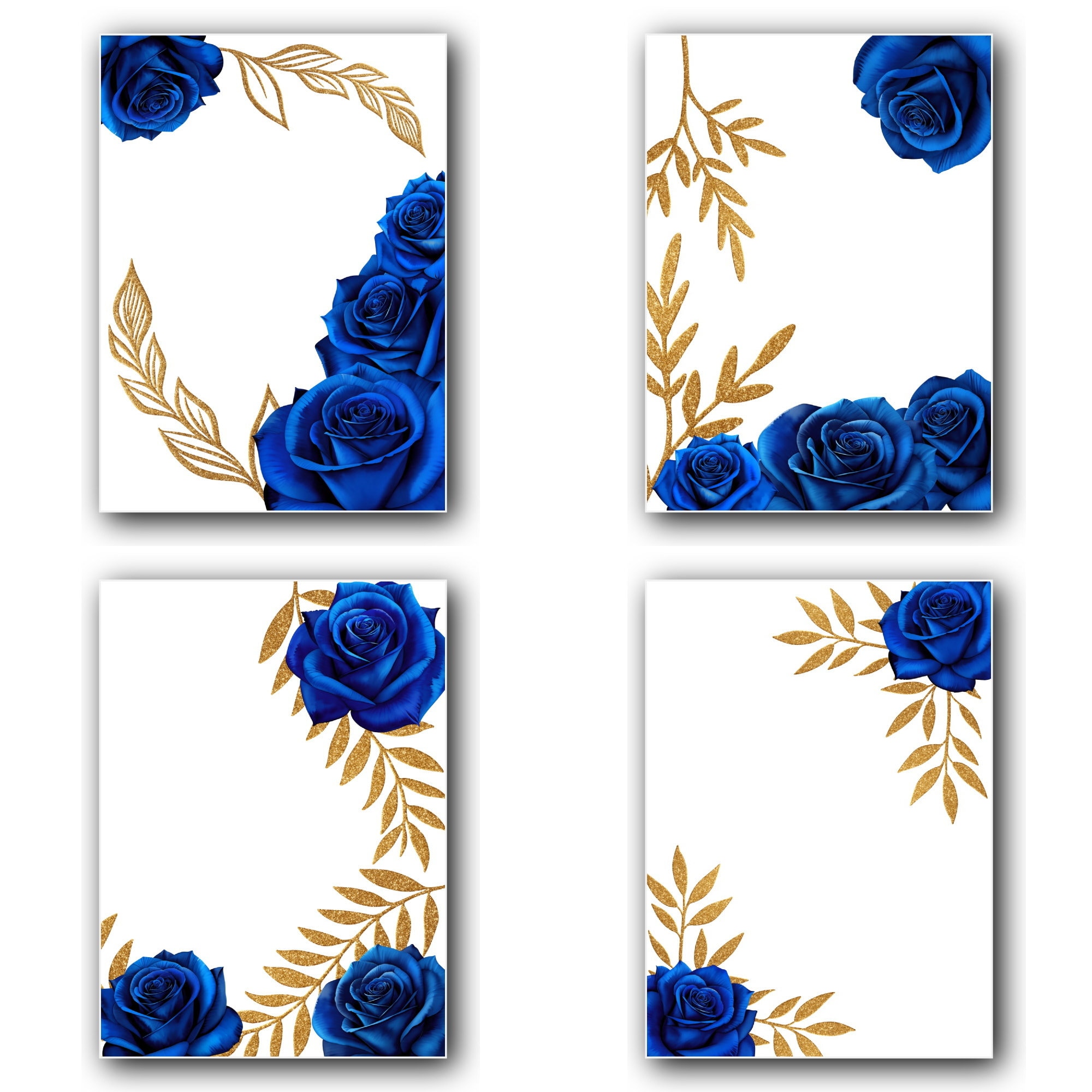 DIY - 5x7" Royal Blue Roses & Gold Glitter Leaves Overlays Set | 40 ...