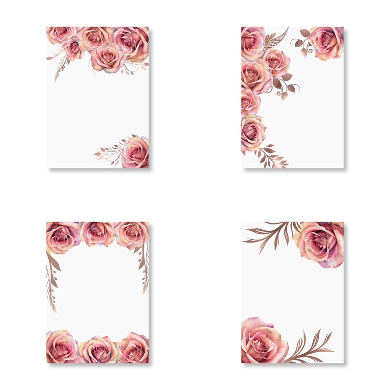 DIY 5x7" Light Pink Rose & Pink Gold Leaf Overlays Set | 32 Pngs ...