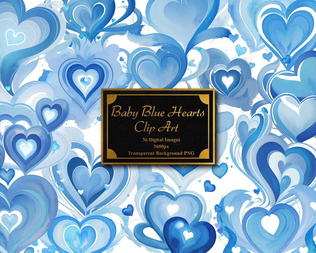 Baby Blue Hearts in Watercolor PNG With Transparent Background Instant ...