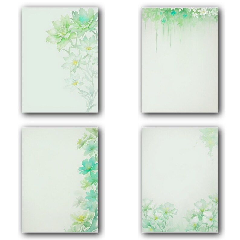 5x7 Backgrounds Sap Green Watercolor Floral Pattern Digital Paper ...
