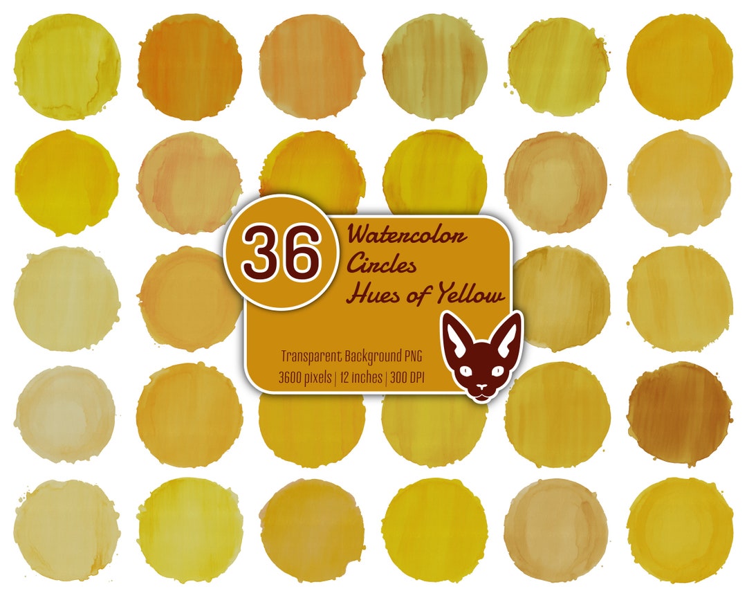 Watercolor Circles - Hues of Yellow| 36 Pngs Clip Art Set | Transparent ...