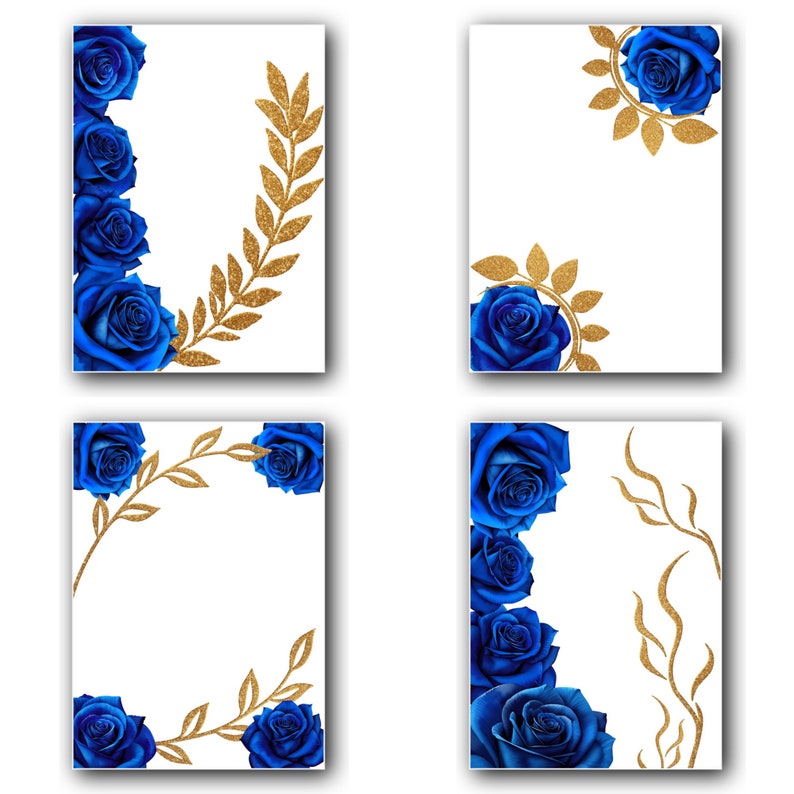 DIY - 5x7" Royal Blue Roses & Gold Glitter Leaves Overlays Set | 40 ...