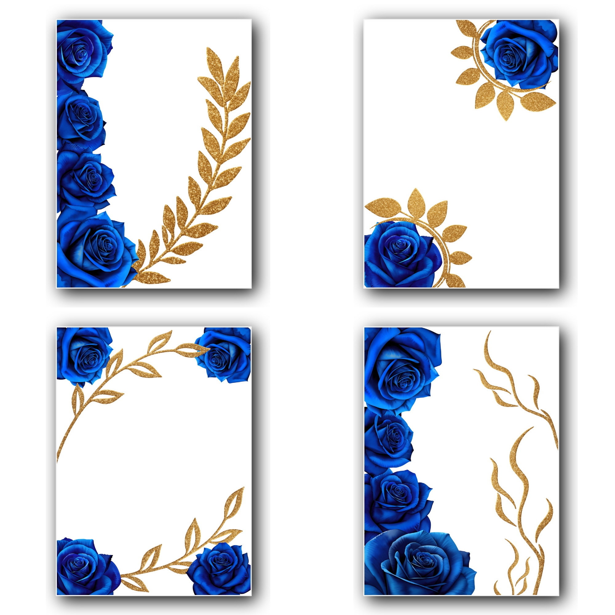 DIY - 5x7" Royal Blue Roses & Gold Glitter Leaves Overlays Set | 40 ...